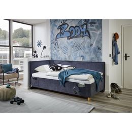 Meise Möbel Kinderbett MEISE.MÖBEL "FUN II", blau (dunkelblau, dunkelblau), B:153cm L:215cm, Betten, Polsterbett wahlweise mit Bettkasten, Jugendbett inkl. USB-Anschluss