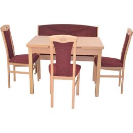 Essgruppe HOFMANN LIVING AND MORE "5tlg. Tischgruppe" Sitzmöbel-Sets Gr. B/H/T: 45 cm x 95 cm x 48 cm, Stoff, Ansteckplatten, rot (bordeau x, bordeau buche, nachbildung) Essgruppen Stühle montiert