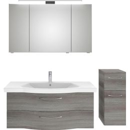 Badmöbel-Set SAPHIR "6005 Sprint 3-teilig, Keramik-Waschtisch mit LED-Spiegelschrank" Kastenmöbel-Sets Gr. B/H/T: 152 cm x 200 cm x 51,5 cm, 1 Keramikwaschtisch weiß-1 Waschtischunterschrank mit 2 Auszügen-1 Spiegelschrank mit 3 Drehtüren-1 LED-Aufsatzleuchte-1 Unterschrank mit 1 Drehtür, 1 Auszug, grau (graphit struktur quer nachbildung) Bad-Sparsets Unterschrank, inkl. Türdämpfer, 4 Türen, 3 Sch