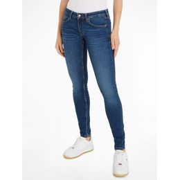 Slim-fit-Jeans Tommy Jeans "Skinny Jeans Marken Low Waist Mittlere Leibhöhe" Gr. 28, Länge 28, blau (denim medium1) Damen Jeans Röhrenjeans mit Faded-Out Effekten