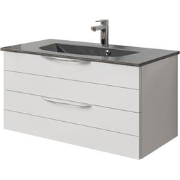 Waschtisch SAPHIR "Serie 6025 Mineralmarmor-Waschtisch mit Unterschrank, 97 cm breit" Waschtische Gr. Waschtisch grau, weiß (weiß hochglanz, quarzgrau) Waschtische Waschplatz mit 2 Schubladen, hängend, verschiedene Ausführungen