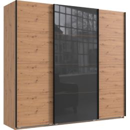 Schwebetürenschrank wimex "Norderstedt" Schränke Gr. B/H/T: 225 cm x 210 cm x 64 cm, 3 St., grau (artisan eiche nachbildung, glas grey) INKLUSIVE 2 Stoffboxen und zusätzliche Einlegeböden, mit Glastür