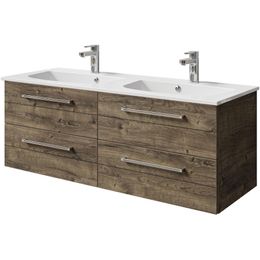 Waschtisch SAPHIR "Serie 6025 Mineralmarmor-Waschtisch mit Unterschrank, 132 cm breit" Waschtische Gr. Waschtisch weiß, braun (eiche ribbeck, eiche ribbeck quer nb) Waschtische Doppel-Waschplatz mit 4 Schubladen, hängend, verschiedene Ausführungen