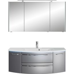 Badmöbel-Set SAPHIR "Serie 7045 2-teilig Mineralmarmor-Waschtisch mit LED-Spiegelschrank" Kastenmöbel-Sets Gr. B/H/T: 133,2 cm x 200 cm x 49,8 cm, Chromeinlage-mit Beleuchtung, stahlgrau metallic Bad-Sparsets Badezimmer-Set 133,2 cm breit, inkl. Türdämpfer, 5 Türen, 2 Schubladen