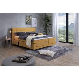 Boxspringbett Alina "Edward", gelb (gelb xbo 5), B:200cm L:209cm, Struktur fein XBO (100% Polyester), Komplettbetten, Boxspringbett, 180x200cm, mit motorischer Verstellung, inklusive Matratze und Topper