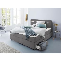 Boxbett Inosign "Luan", grau, B:187cm L:211cm, Komplettbetten, Boxspringbett, Schubkästen, LED-Beleuchtung und Topper, in Breite 120 cm und 180 cm