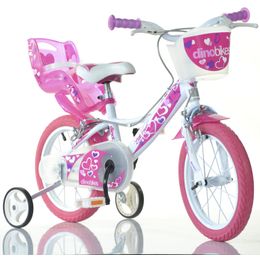 Kinderfahrrad DINO "Mädchenfahrrad 16 Zoll" Fahrräder Gr. 28 cm, 16 Zoll (40,64 cm), rosa Kinder mit Stützrädern, Korb und Puppensitz