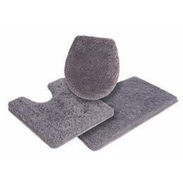 Möve Badematte MÖVE "Essentail/Superwuschel" Badematten Gr. 3-tlg. Stand-WC Set, 3 St., Polyester, grau (stone) Einfarbige Badematten Microfaser-Badematte, Badteppich, rechteckig, rund & als 3-tlg. Set