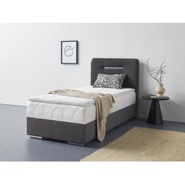 Boxbett COTTA "Lighstar", grau (anthrazit), B:96cm L:207cm, Komplettbetten, Boxspringbett, inklusive LED-Beleuchtung, Topper, Bettkasten und Zierkissen