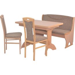Essgruppe HOFMANN LIVING AND MORE "4tlg. Tischgruppe" Sitzmöbel-Sets Gr. B/H/T: 45 cm x 95 cm x 48 cm, Stoff, Ansteckplatten, braun (cappuccino, cappuccino, buche, nachbildung) Essgruppen Stühle montiert