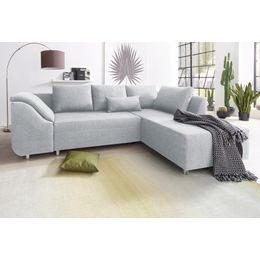 Ecksofa Collection AB "Sally L-Form", grau (silbergrau), B:256cm H:87cm T:165cm, Microfaser PRIMABELLE (100% Polyester) / Struktur (80% Polyester, 20% Acryl);Struktur (80% Polyester, 20% Acryl);Kunstleder SOFTLUX / Struktur (80% Polyester, 20% Acryl);Microfaser PRIMABELLE (100% Polyester) / Cord (100% Polyester), Sofas, Ecksofa, mit und ohne Bettfunktion, inklusive loser R&uuml;cken- und Zierkissen, To