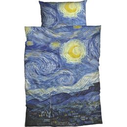 Bettwäsche Goebel "Starry Night" Gr. B/L: 135 cm x 200 cm (1 St.), B/L: 80 cm x 80 cm (1 St.), Satin, blau (moonlight blau) Satin-Bettwäsche geniales Design von Vincent van Gogh