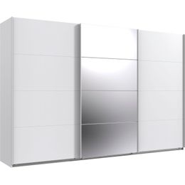 Schwebetürenschrank wimex "Norderstedt", weiß (weiß, spiegel), B:313cm H:210cm T:64cm, Spanplatte, Schränke, INKLUSIVE 2 Stoffboxen und 2 zusätzliche Einlegeböden, mit Spiegel