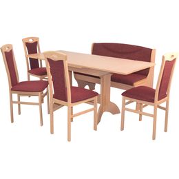 Essgruppe HOFMANN LIVING AND MORE "6tlg. Tischgruppe" Sitzmöbel-Sets Gr. B/H/T: 45 cm x 95 cm x 48 cm, Stoff, Ansteckplatten, rot (bordeau x, bordeau buche, nachbildung) Essgruppen Stühle montiert