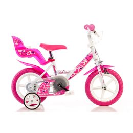 Kinderfahrrad DINO "Mädchenfahrrad 12 Zoll" Fahrräder Gr. 22 cm, 12 Zoll (30,48 cm), rosa Kinder mit Stützrädern, Korb und Puppensitz