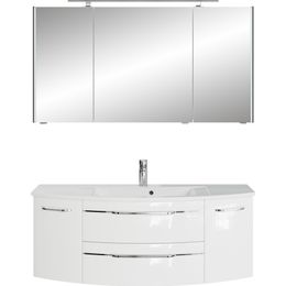 Badmöbel-Set SAPHIR "Serie 7045 2-teilig Mineralmarmor-Waschtisch mit LED-Spiegelschrank" Kastenmöbel-Sets Gr. B/H/T: 133,2 cm x 200 cm x 49,8 cm, Chromeinlage-ohne Beleuchtung, weiß (weiß hochglanz) Bad-Sparsets Badezimmer-Set 133,2 cm breit, inkl. Türdämpfer, 5 Türen, 2 Schubladen