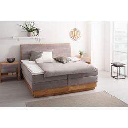 Boxspringbett OTTO products "Jenna", grau (argento), B:204 L:216, Komplettbetten, Boxspringbett, ohne LED-Beleuchtung, mit zertifizierten, recycelten Bezugsstoffen