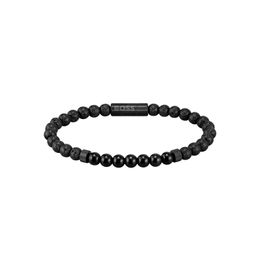 Armband BOSS "Schmuck Edelstahl Armschmuck Beadarmband MIXED BEADS" Armbänder Gr. Edelstahl-Lava, schwarz (schwarz, schwarz) Herren Edelstahlarmband Edelstahlarmbänder mit Onyx und Lavastein