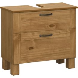 Waschbeckenunterschrank Home Affaire "Rodby", beige (natur gebeizt, gewachst), B:60cm H:55cm T:30cm, Massivholz, Schränke, FSC-zertifiziertes Massivholz, Griffe Metall, Breite 60cm, Höhe 55cm