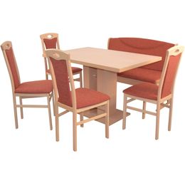 Essgruppe HOFMANN LIVING AND MORE "6tlg. Tischgruppe" Sitzmöbel-Sets Gr. B/H/T: 45 cm x 95 cm x 48 cm, Stoff, orange (terra, terra, buche, nachbildung) Essgruppen Stühle montiert