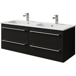 Waschtisch SAPHIR "Serie 6025 Mineralmarmor-Waschtisch mit Unterschrank, 132 cm breit" Waschtische Gr. Waschtisch weiß, schwarz (schwarz matt, matt) Waschtische Doppel-Waschplatz mit 4 Schubladen, hängend, verschiedene Ausführungen