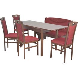 Essgruppe HOFMANN LIVING AND MORE "6tlg. Tischgruppe" Sitzmöbel-Sets Gr. B/H/T: 45 cm x 95 cm x 48 cm, Stoff, Ansteckplatten, rot (bordeau x, bordeau nussbaum, nachbildung) Essgruppen Stühle montiert