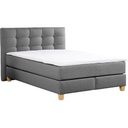 Boxspringbett Home Affaire "Moulay", grau, B:154cm L:231cm, Komplettbetten, inkl. Topper, in Überlänge 220 cm, 3 Härtegrade, auch in H4
