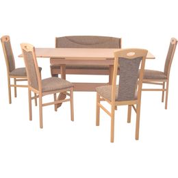 Essgruppe HOFMANN LIVING AND MORE "6tlg. Tischgruppe" Sitzmöbel-Sets Gr. B/H/T: 45 cm x 95 cm x 48 cm, Stoff, Ansteckplatten, braun (cappuccino, cappuccino, buche, nachbildung) Essgruppen Stühle montiert
