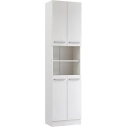 Hochschrank SAPHIR "Quickset 335 Badschrank 50 cm breit, 4 Türen, 1 Nische, 3 Einlegeböden" Schränke Gr. B/H/T: 50 cm x 195,5 cm x 33 cm, 4 St., weiß Badezimmer-Hochschrank, Weiß Glanz, Griffe in Chrom glänzend