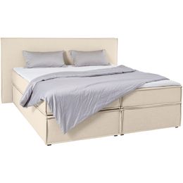 Boxspringbett "Yuma", beige, B:213cm L:213cm, 100% Polyester, LeGer Home by Lena Gercke, Komplettbetten, Boxspringbett, incl. Topper, in 4 Breiten, 3 Matratzenarten und je 2 H&auml;rtegraden
