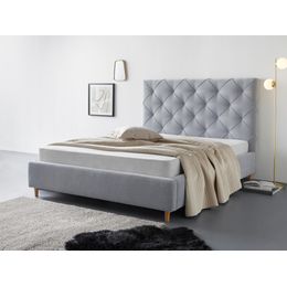 Polsterbett LEONIQUE "Louanne", silber, B:174cm H:131cm L:221cm, Betten, mit schöner Knopfheftung im Rückenteil, inkl. Bettkasten