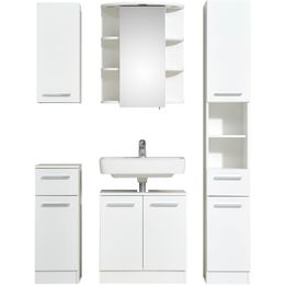 Badmöbel-Set SAPHIR "Quickset 335 5-teilig, Waschbeckenunterschrank mit LED-Spiegelschrank", weiß (weiß, weiß glanz), Kastenmöbel-Sets, Hochschrank, Unterschrank, Hängeschrank, inkl. Türdämpfer, 7 Türen