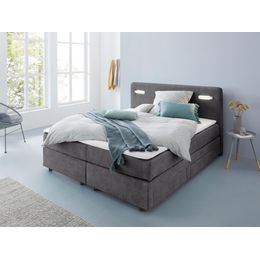 Boxbett Inosign "Luan", grau, B:187cm L:211cm, Komplettbetten, Boxspringbett, Schubkästen, LED-Beleuchtung und Topper, in Breite 120 cm und 180 cm