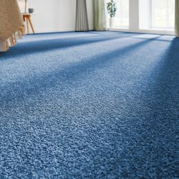 ANDIAMO Teppichboden "Kräuselvelours Ines" Teppiche Uni Farben, Breite 400 cm, strapazierfähig & pflegeleicht Gr. B/L: 400 cm x 500 cm, 8,5 mm, 1 St., blau (dunkelblau) Teppichboden