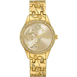 Quarzuhr Buffalo Armbanduhren goldfarben Damen Quarzuhren Armbanduhr, Damen, florale Elemente, Glaskristalle