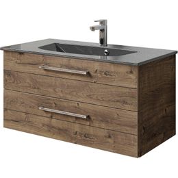 Waschtisch SAPHIR "Serie 6025 Mineralmarmor-Waschtisch mit Unterschrank, 97 cm breit" Waschtische Gr. Waschtisch grau, braun (eiche ribbeck, eiche ribbeck quer nb) Waschtische Waschplatz mit 2 Schubladen, hängend, verschiedene Ausführungen