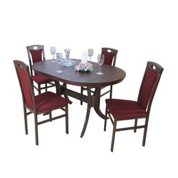 Essgruppe HOFMANN LIVING AND MORE "5tlg. Tischgruppe" Sitzmöbel-Sets Gr. B/H/T: 45 cm x 95 cm x 48 cm, Stoff, Einlegeplatte, rot (bordeau x, bordeau nussbaum, nachbildung) Essgruppen Stühle montiert