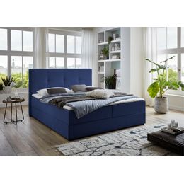 Boxbett "Lucy", blau (navyblau), B:165cm L:214cm, Bezug Bettbox und Obermatratze: Strukturstoff (90% Polyester, 10% Nylon);Topper: Jersey (100% Polyester), ATLANTIC HOME COLLECTION, Komplettbetten, Boxspringbett, mit Bettkasten