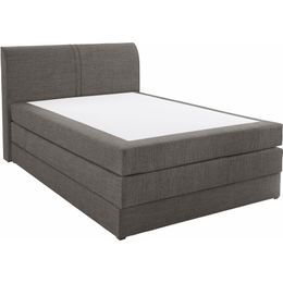 Boxspringbett Hapo, grau (anthrazit, strukturstoff), Liegefläche B/L: 140cm x 200cm, kein Härtegrad, Bonnell-Federkernmatratze, Kopfteil, seitliche Unterbox und Obermatratze sind mit pflegeleichtem Feinstrukturstoff in Leinenoptik (100% Polyester) oder Kunstleder bezogen;Die Oberseite der Unterfederung und die Ober- und Unterseite der Obermatratze sind jeweils mit einem rutschhemmenden Stoff aus 1