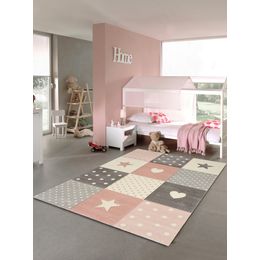 Kinderteppich MERINOS "Pastel Kids 20339" Teppiche Gr. B/L: 120 cm x 170 cm, 13 mm, 1 St., grau (grau, rosa) Kinder Kinderzimmerteppiche handgearbeiteter Konturenschnitt