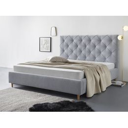 Polsterbett LEONIQUE "Louanne", silber, B:198cm H:131cm L:221cm, Betten, mit schöner Knopfheftung im Rückenteil, inkl. Bettkasten