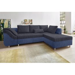 Ecksofa Collection AB "Sally L-Form", blau (blau, blaubraun), B:256cm H:87cm T:165cm, Microfaser PRIMABELLE (100% Polyester) / Struktur (80% Polyester, 20% Acryl);Struktur (80% Polyester, 20% Acryl);Kunstleder SOFTLUX / Struktur (80% Polyester, 20% Acryl);Microfaser PRIMABELLE (100% Polyester) / Cord (100% Polyester), Sofas, Ecksofa, mit und ohne Bettfunktion, inklusive loser R&uuml;cken- und Zierkisse