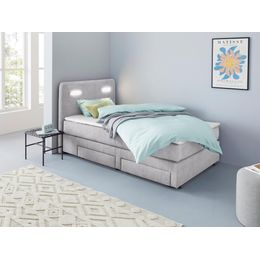 Boxbett Inosign "Luan", grau (platinum), B:127cm L:211cm, Komplettbetten, Boxspringbett, Schubkästen, LED-Beleuchtung und Topper, in Breite 120 cm und 180 cm