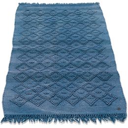 Badematte Tom Tailor HOME "Vintage Wash" Badematten Gr. rechteckig (70cm x 120cm), Baumwolle, blau (denim) Badteppich, Uni Farben, Rauten Muster, mit Fransen, reine Baumwolle