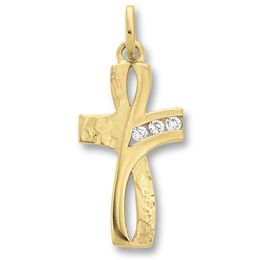 Ketten-Anhänger ONE ELEMENT "Zirkonia Kreuz Anhänger aus 333 Gelbgold" Schmuckanhänger Gr. Gelbgold 333, goldfarben (gold) Damen Anhänger Gold Schmuck