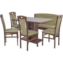 Essgruppe HOFMANN LIVING AND MORE "6tlg. Tischgruppe" Sitzmöbel-Sets Gr. B/H/T: 45 cm x 95 cm x 48 cm, Stoff, grün (oliv, oliv, nussbaum, nachbildung) Essgruppen Stühle montiert