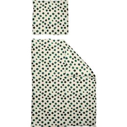 Bettwäsche Adam "Leinenbettwäsche Dots" Gr. B/L: 155 cm x 200 cm (1 St.), B/L: 80 cm x 80 cm (1 St.), Jacquard, grün (dunkelgrün) Bettwäsche 155x200 cm nachhaltig aus Bio-Baumwolle