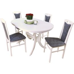 Essgruppe HOFMANN LIVING AND MORE "5tlg. Tischgruppe" Sitzmöbel-Sets Gr. B/H/T: 45 cm x 95 cm x 48 cm, Stoff, Einlegeplatte, grau (grau, grau, weiß) Essgruppen Stühle montiert
