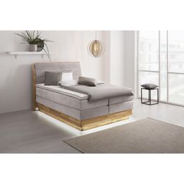 Boxspringbett OTTO products, grau (argento), B:164cm L:216cm, Komplettbetten, Boxspringbett, LED-Beleuchtung, mit zertifizierten, recycelten Bezugsstoffen