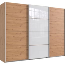 Schwebetürenschrank wimex "Norderstedt" Schränke Gr. B/H/T: 270 cm x 210 cm x 64 cm, 3 St., weiß (artisan eiche nachbildung, glas weiß) INKLUSIVE 2 Stoffboxen und zusätzliche Einlegeböden, mit Glastür